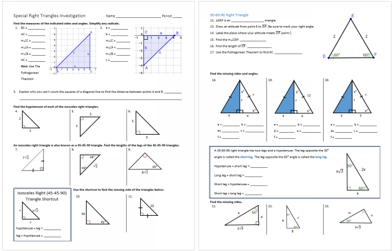 Special Right Triangles Investigation | Systry