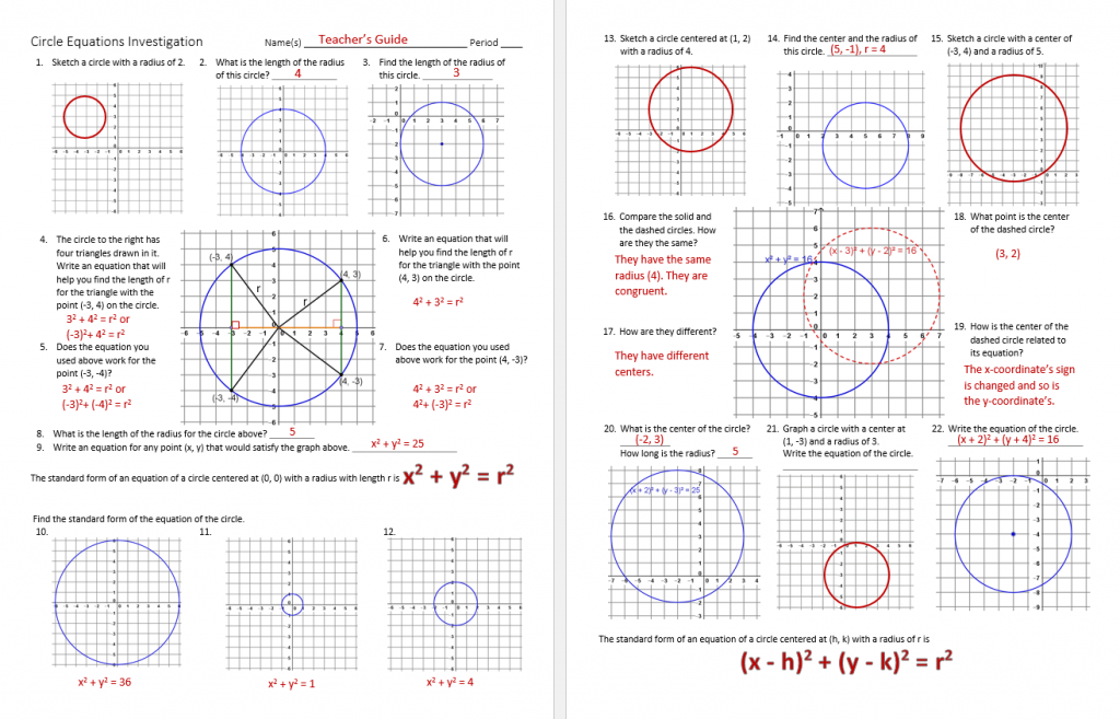 equations of circles investigation | Systry